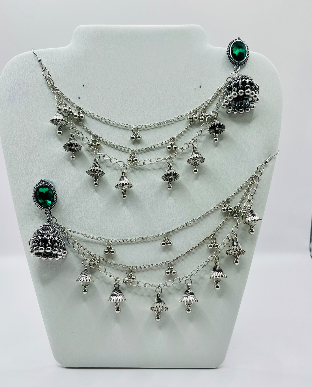 Green Colour Indian Pakistani Bahubali Earrings Jhumka With Bells Ear ...