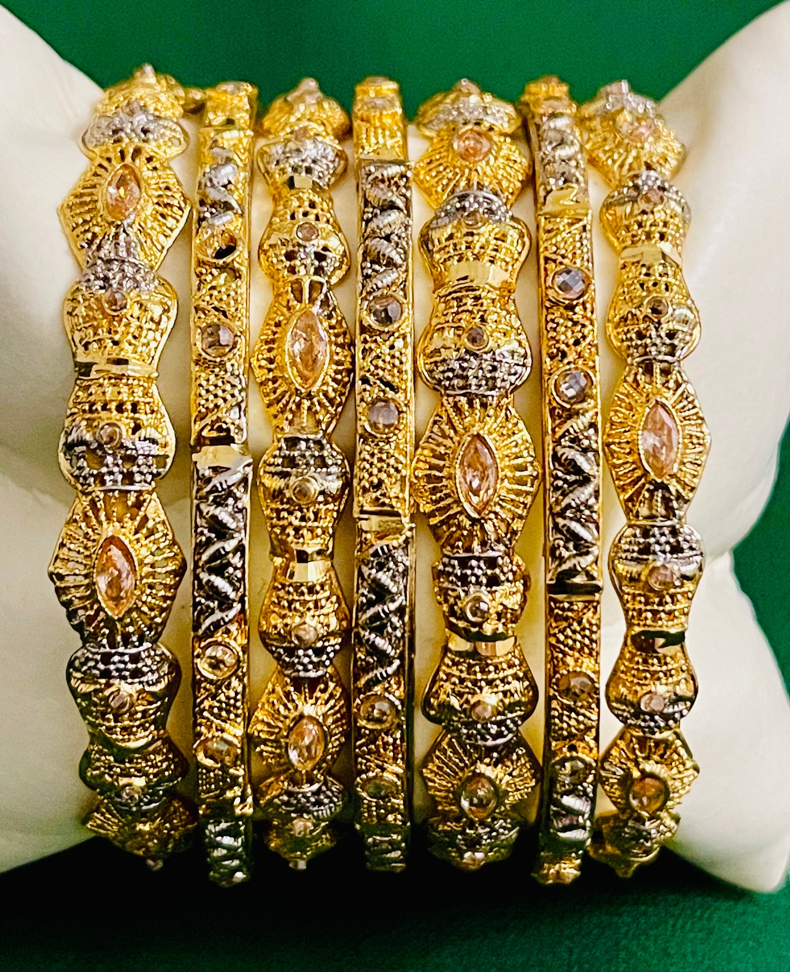 Real Gold Look Gold Pleated Indian Pakistani Bangles Kara Set Size 2.6 ...