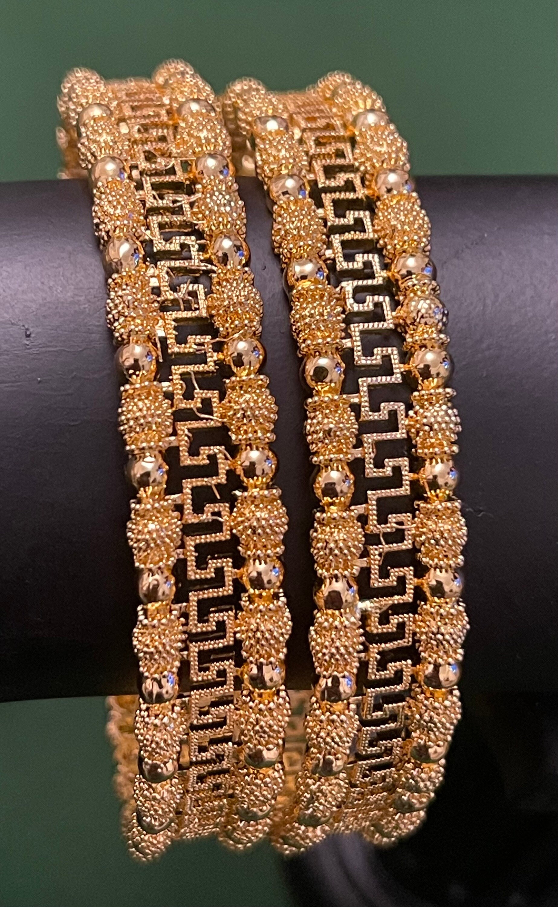 Indian Pakistani Gold Pleated Bangles Size 2.6 - Etsy
