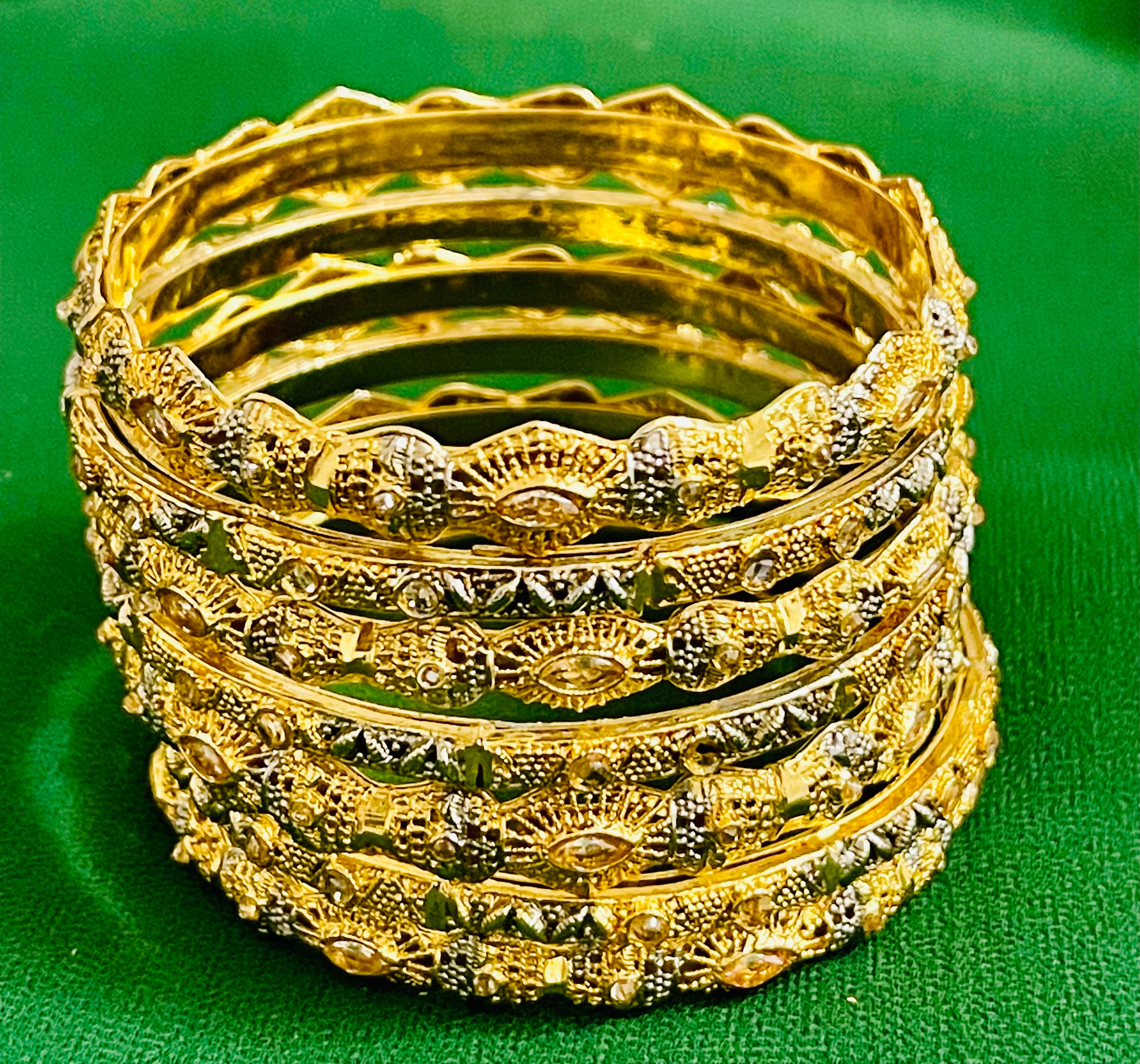 Real Gold Look Gold Pleated Indian Pakistani Bangles Kara Set Size 2.6 ...