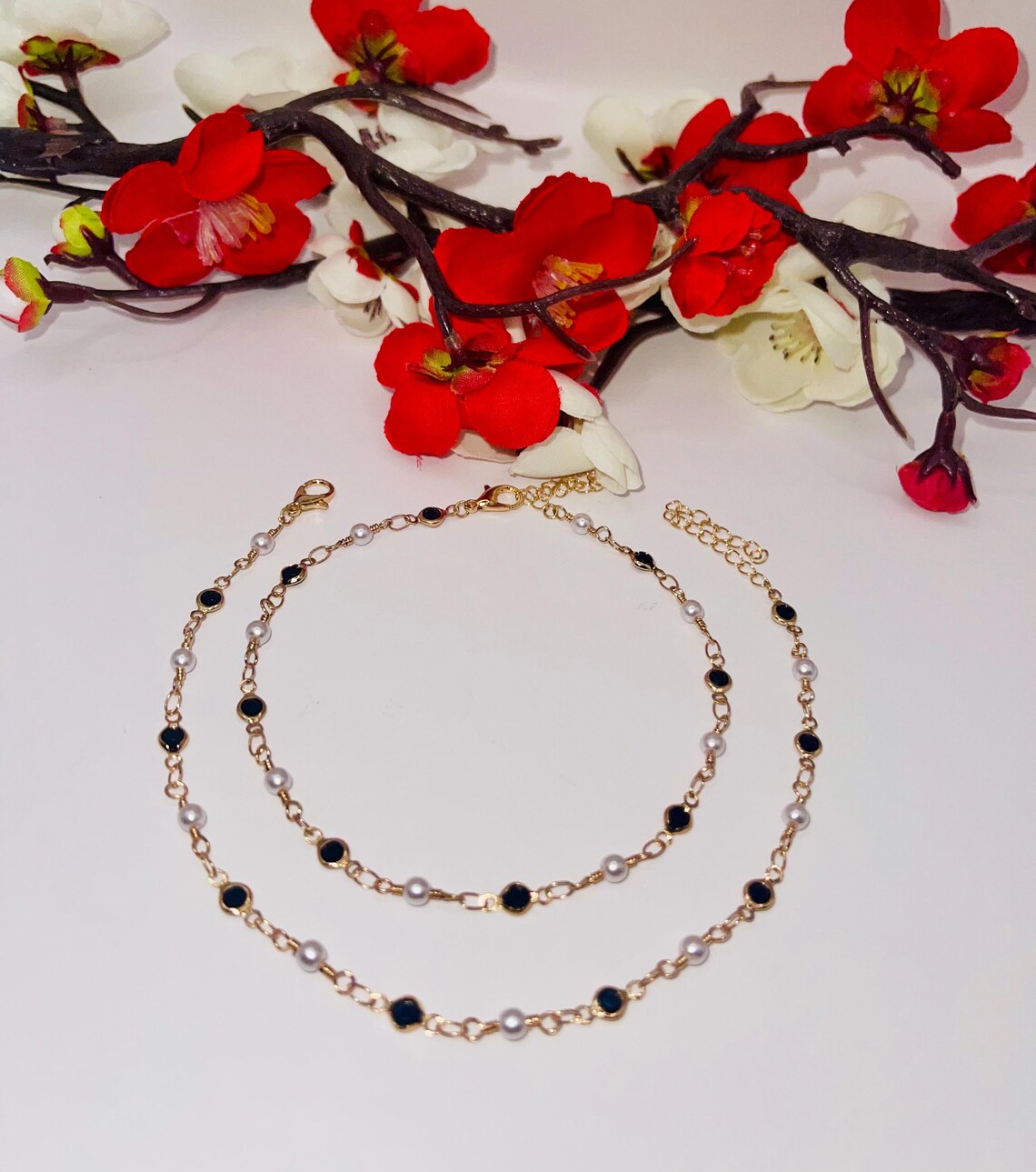 Black Bead Pearl Anklet | Gold Chain Ankle Bracelet | Minimal Indian ...