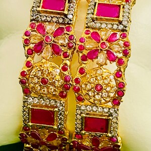 Indian Pakistani Gold Pleated Openable Bangles Set Size2.8 in Dark Pink ...