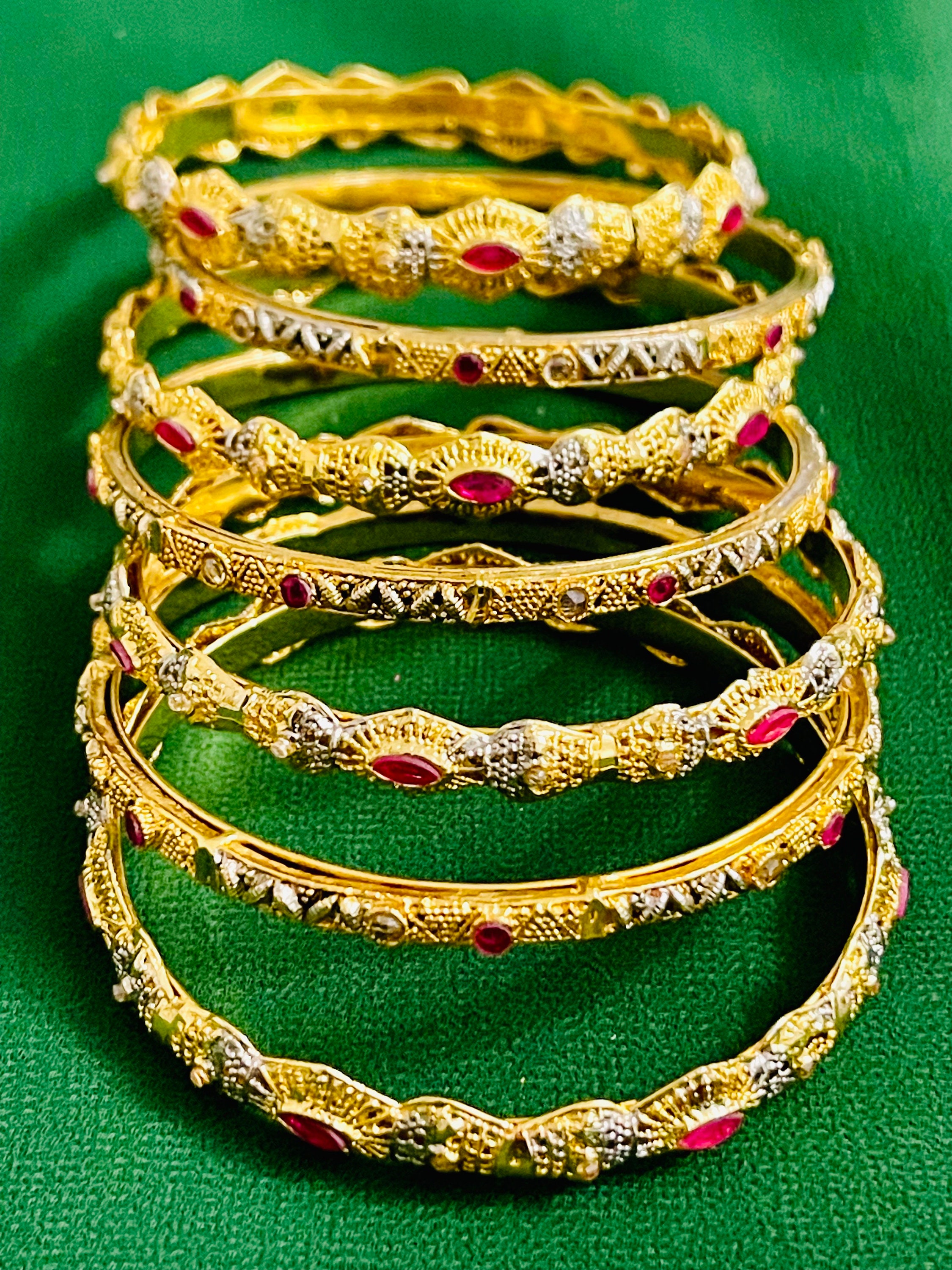 Real Gold Look Gold Pleated Indian Pakistani Bangles Kara Set Size 2.6 ...