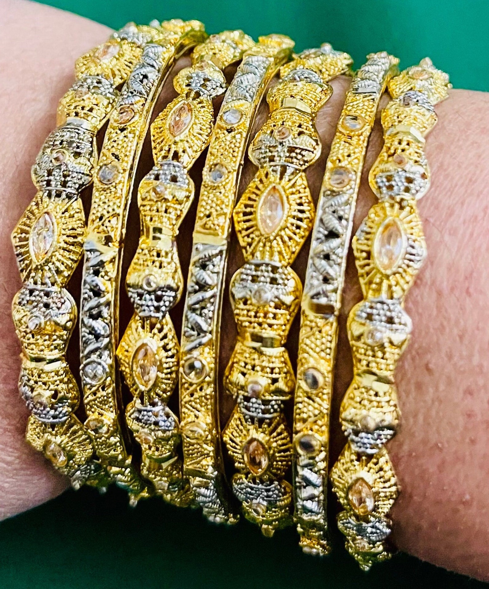 Real Gold Look Gold Pleated Indian Pakistani Bangles Kara Set Size 2.6 ...