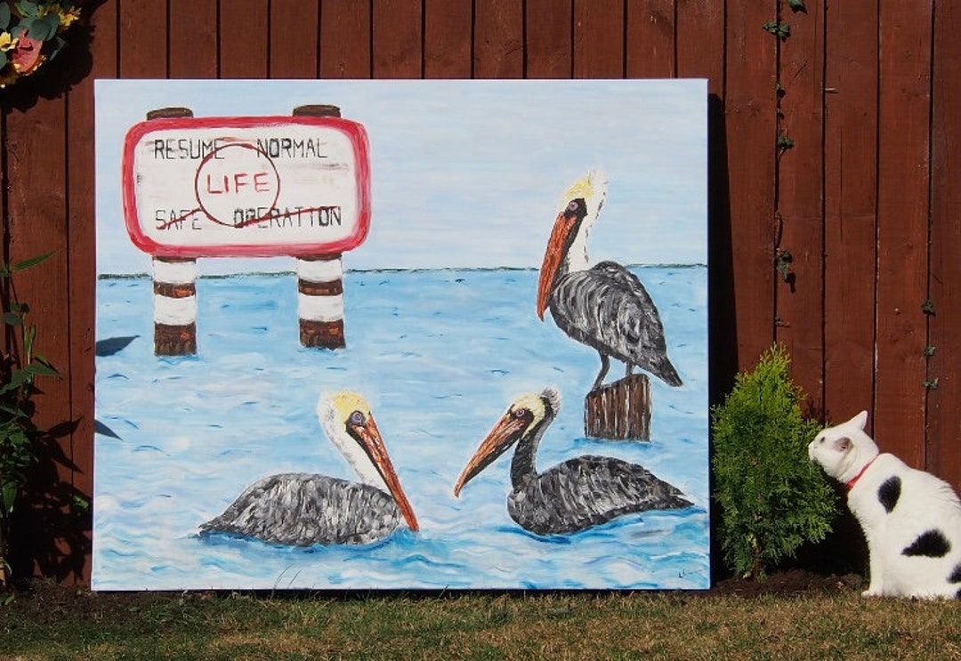 Original Pelican Art, Pelican Acrylic Painting, Sea Scene, Pelican ...