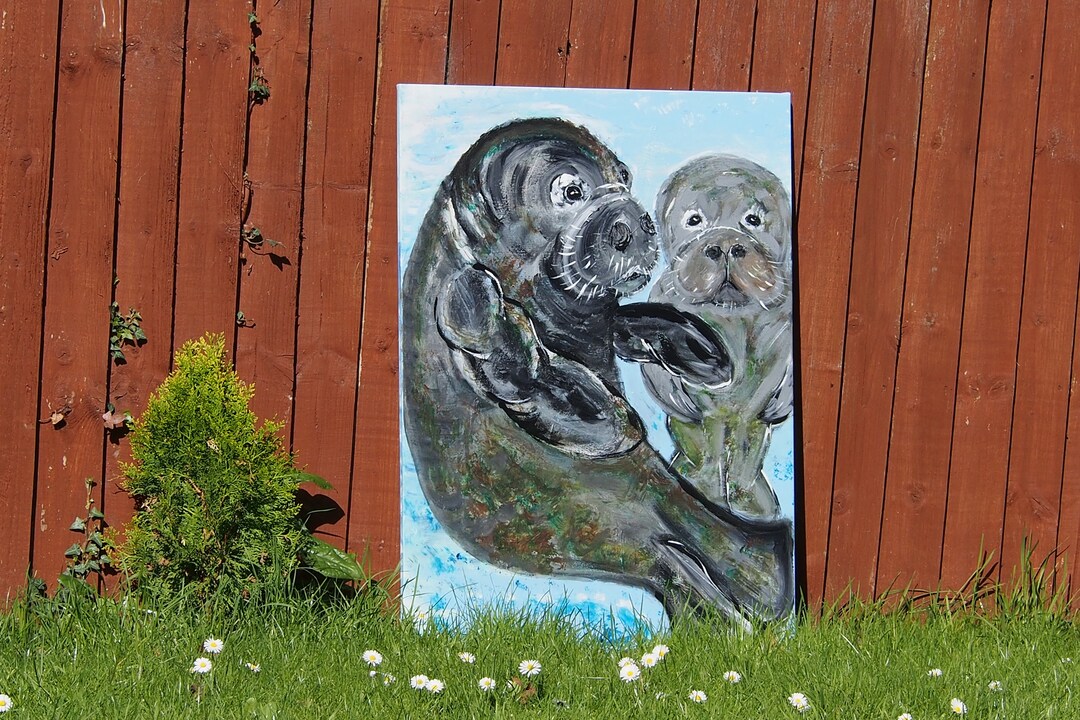 Original Manatee Painting, Manatee Mother Baby, Manatee Wall Art ...