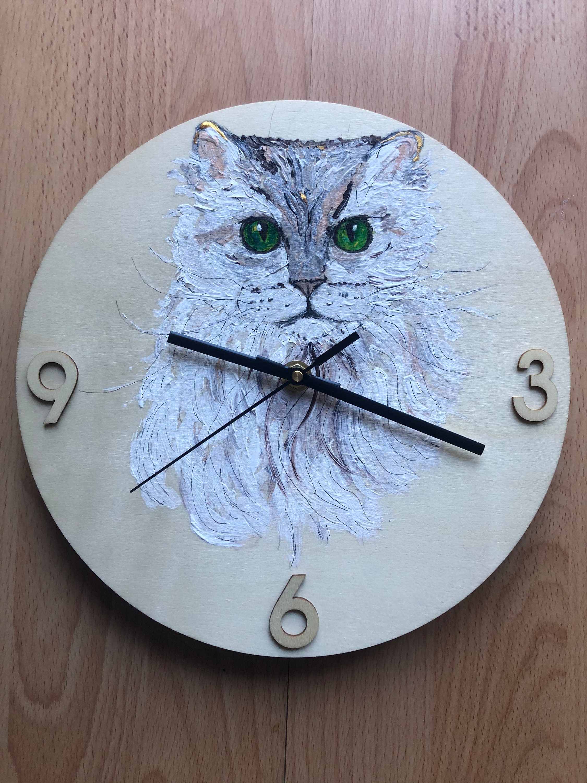 Hand Painting Clock, Cat Clock, Handpainted Cat Clock, Acrylic Cat ...