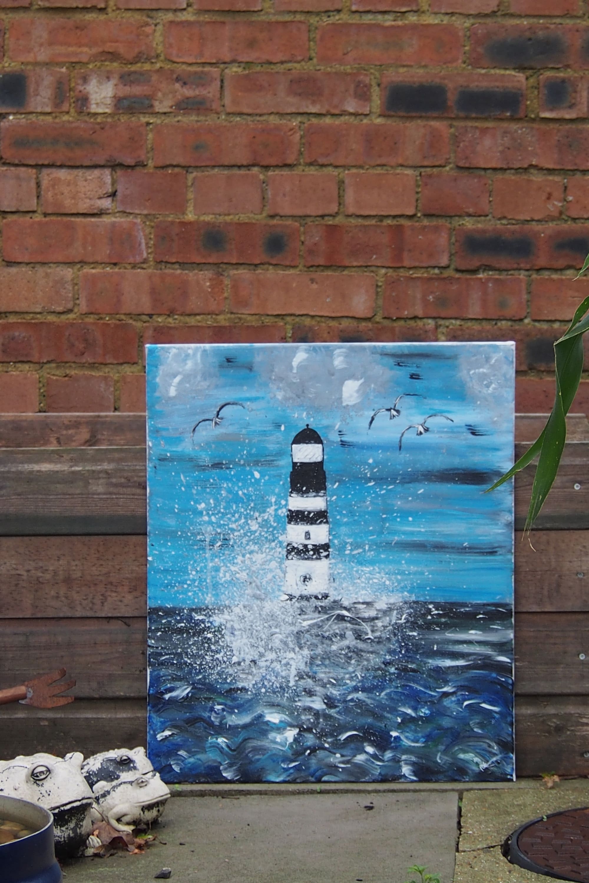 Acrílico original del faro sobre lienzo, paisaje marino del faro ...