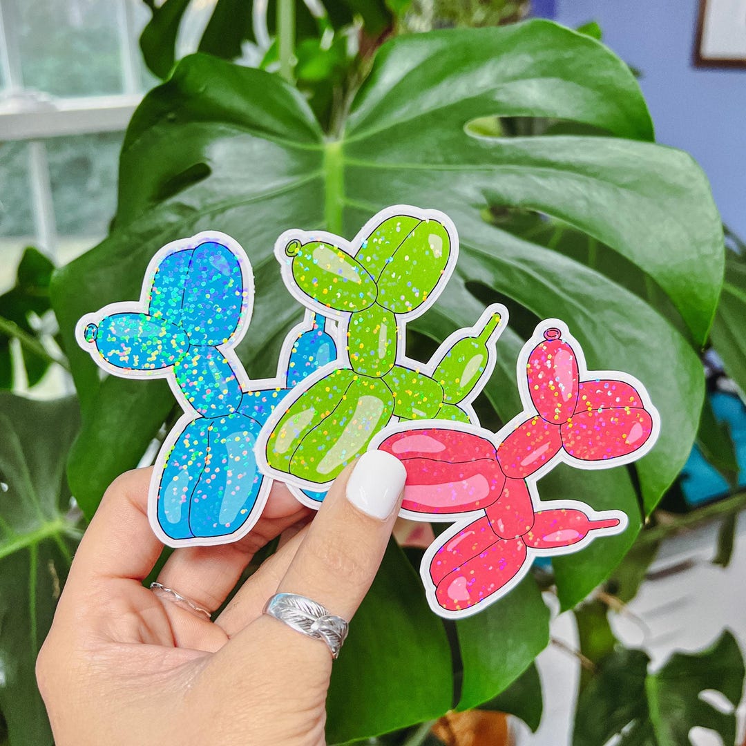Glitter Balloon Dog Sticker, Holographic Glitter Balloon Dog Sticker ...