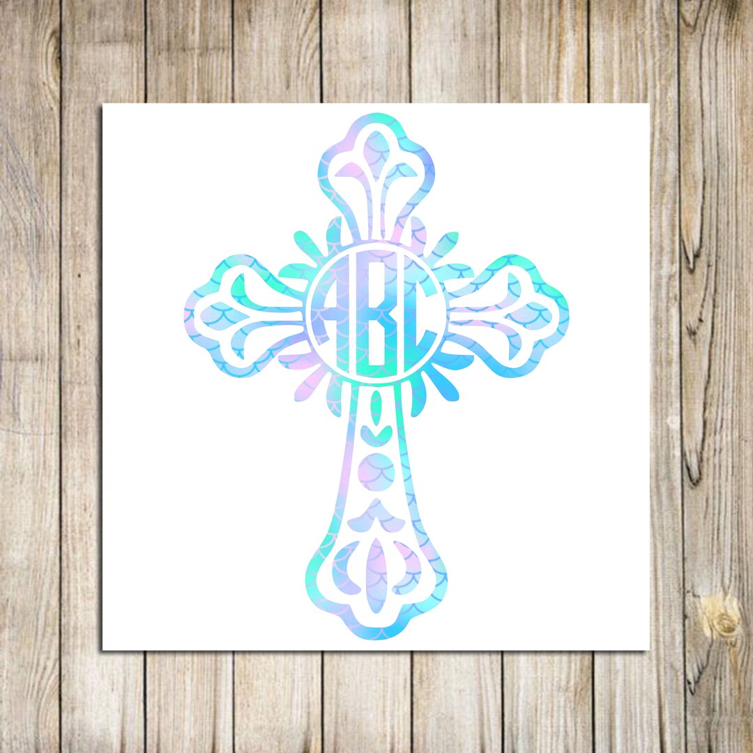 Christian Cross Monogram Decal, Monogram Sticker, Yeti Decal, Car Decal ...