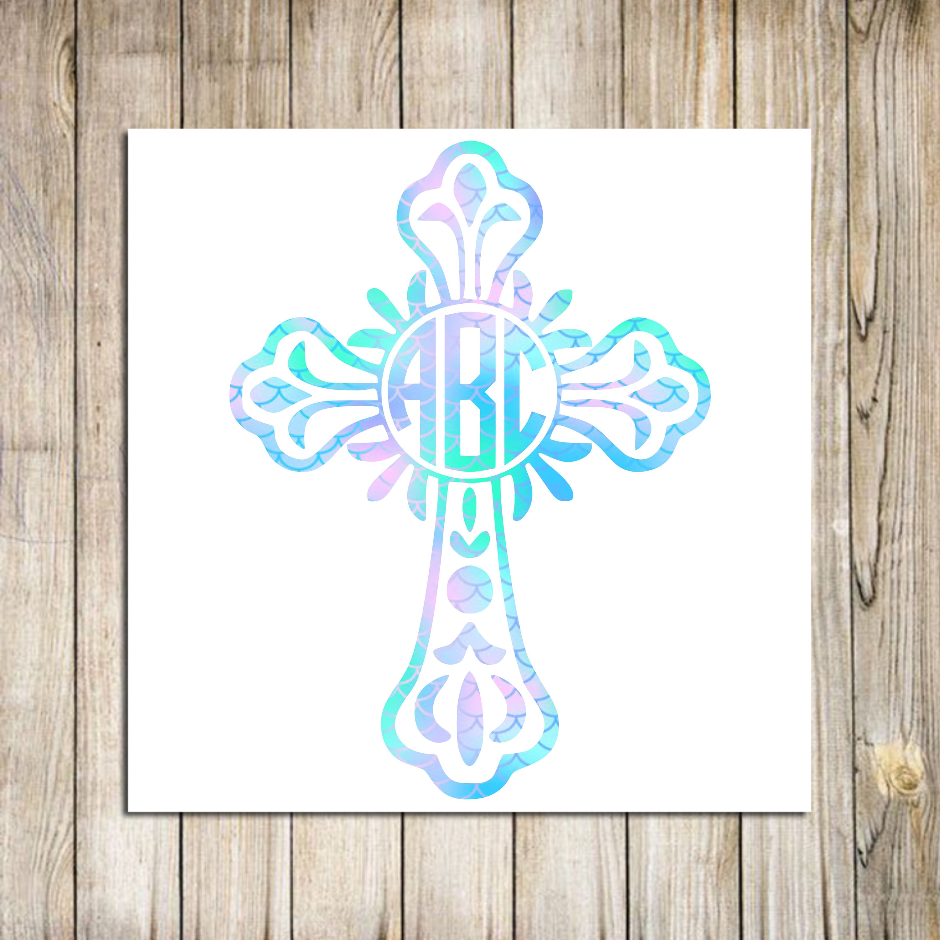 Christian Cross Monogram Decal Monogram Sticker Yeti Decal - Etsy