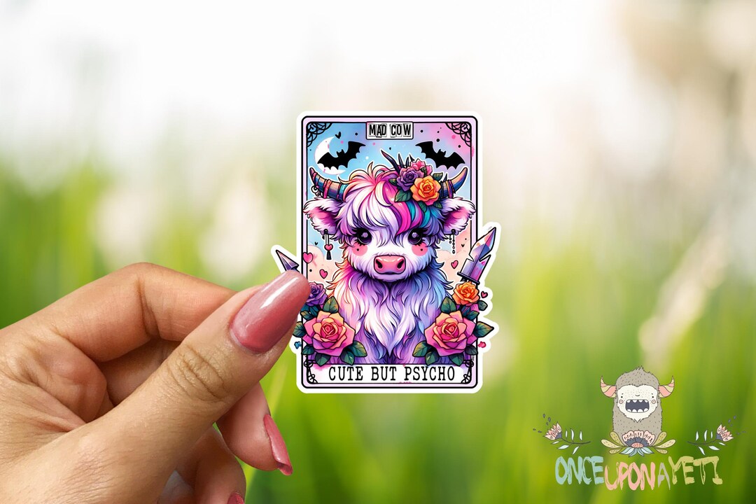 Highland Cow Tarot Card Sticker Cute but Psycho - Etsy