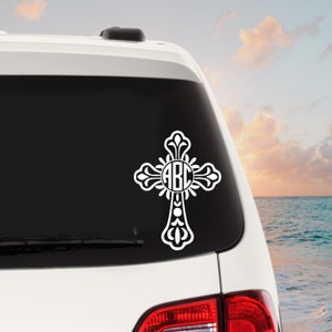 Christian Cross Monogram Decal, Monogram Sticker, Yeti Decal, Car Decal ...