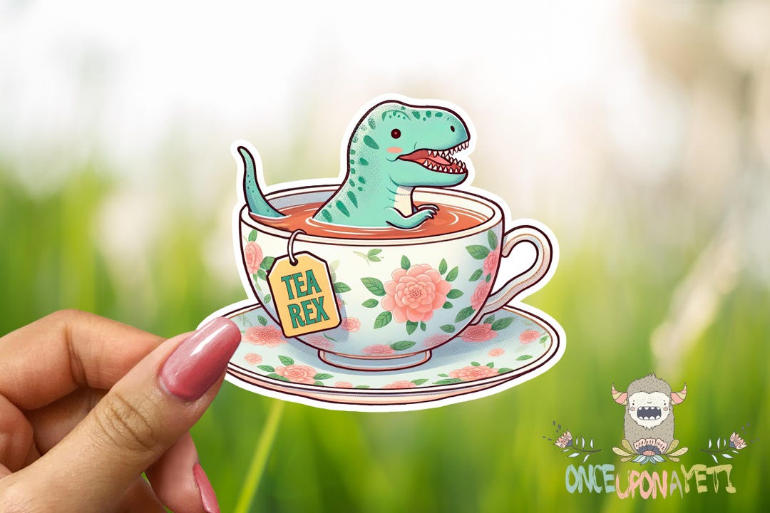 Tea Rex Funny T-rex Waterproof Sticker - Etsy