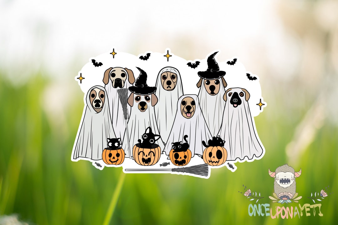Halloween Ghost Dog Sticker, Dog Costume Sticker, Water Resistant ...