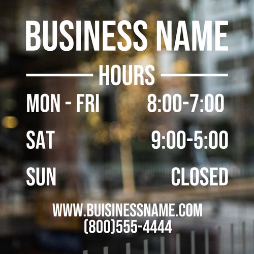 Custom Storefront Window Sticker Business Hours Vinyl - Etsy