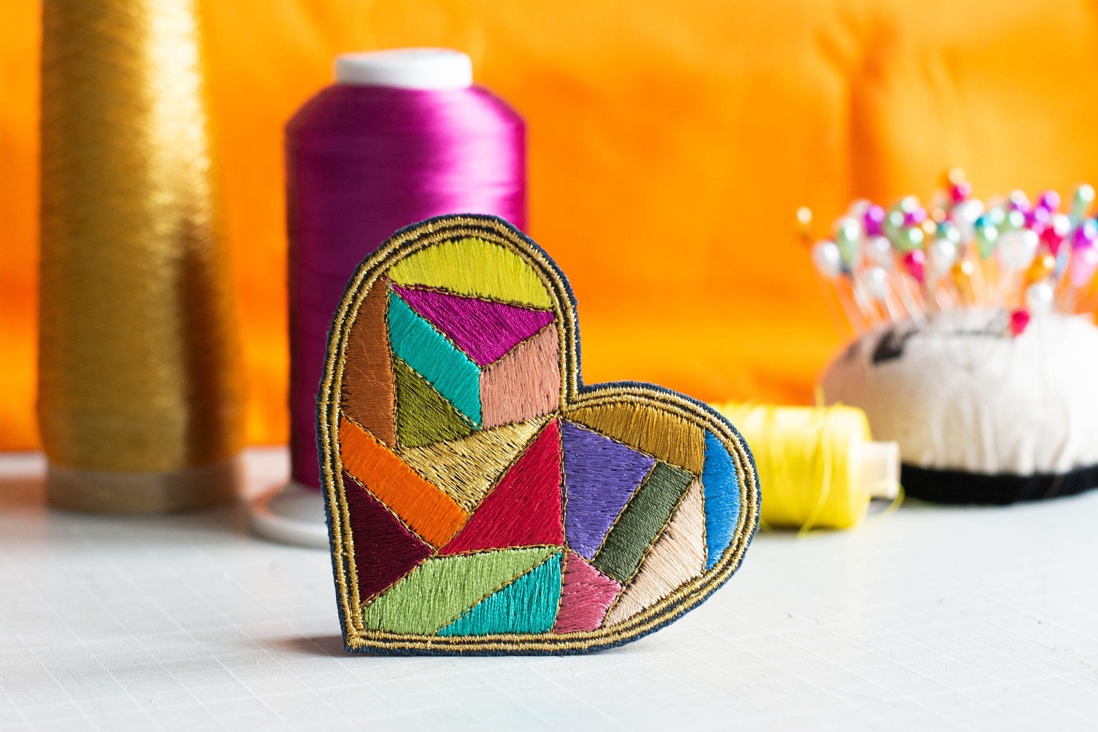 Freehand Treadle Sewing Machine Embroidered Heart Applique Sew on Patch ...