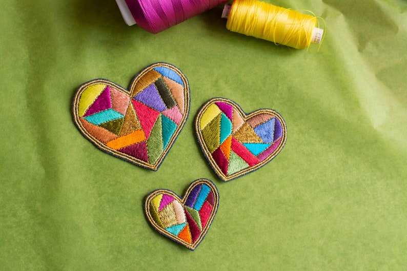 Freehand Treadle Sewing Machine Embroidered Heart Applique Sew on Patch ...