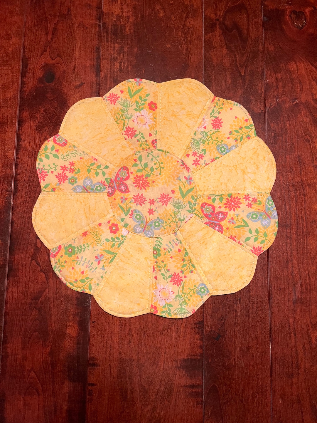 Yellow Floral and Butterfly Table Topper, Summer Table Runner, Spring ...