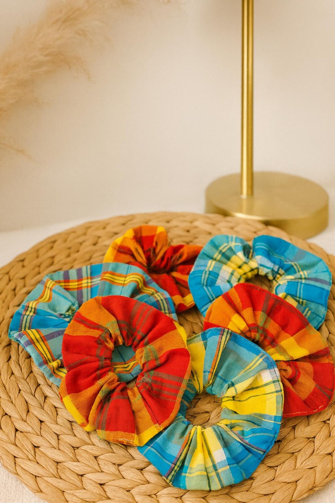 Set of Madras Fabric Scrunchies – Colorful Handmade Hair Accessories ...