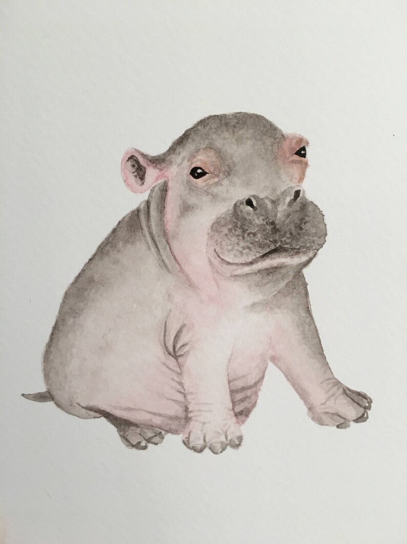 Baby Hippo Gicleé Watercolor Print 6.5x7 - Etsy