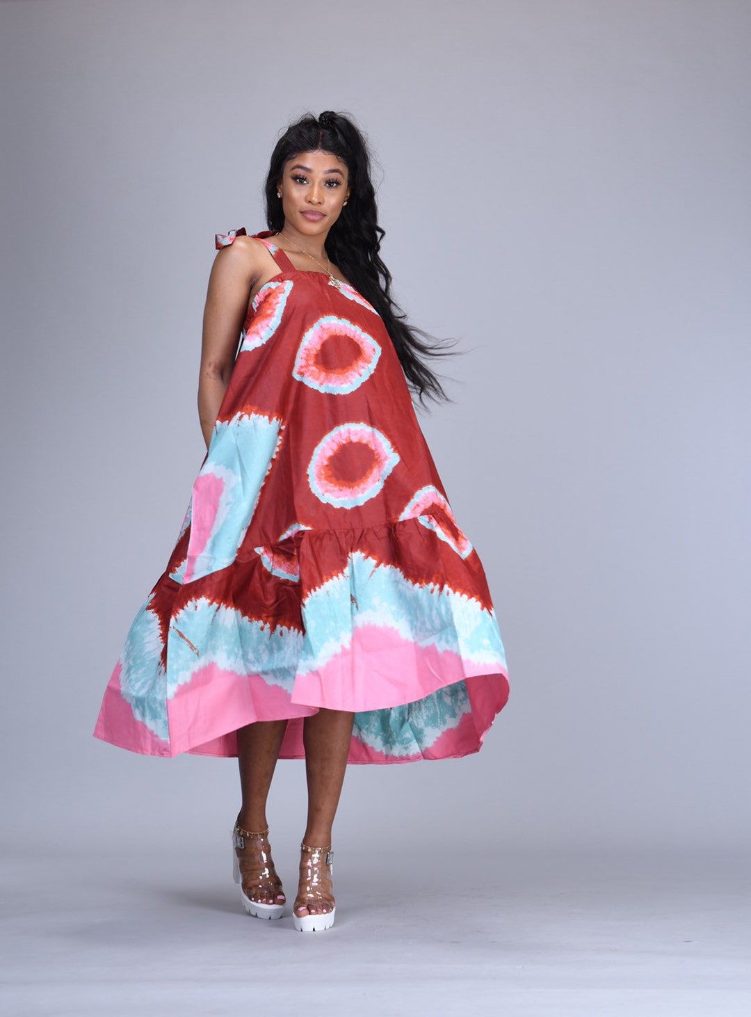 African Dress, African Tie Dye Dress African Print Tie Dye Gown, Adire ...