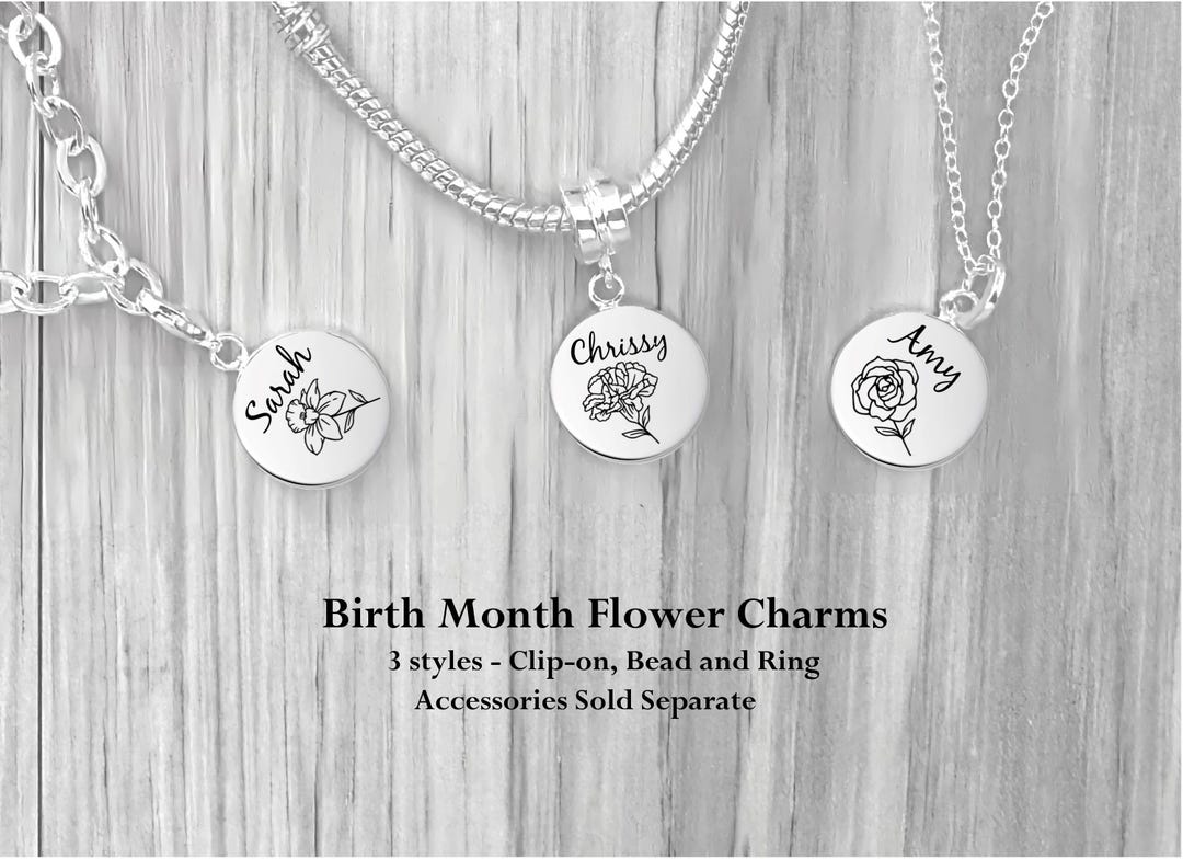 Custom Birth Month Charms With Name. 3 Styles .925 Sterling Silver ...