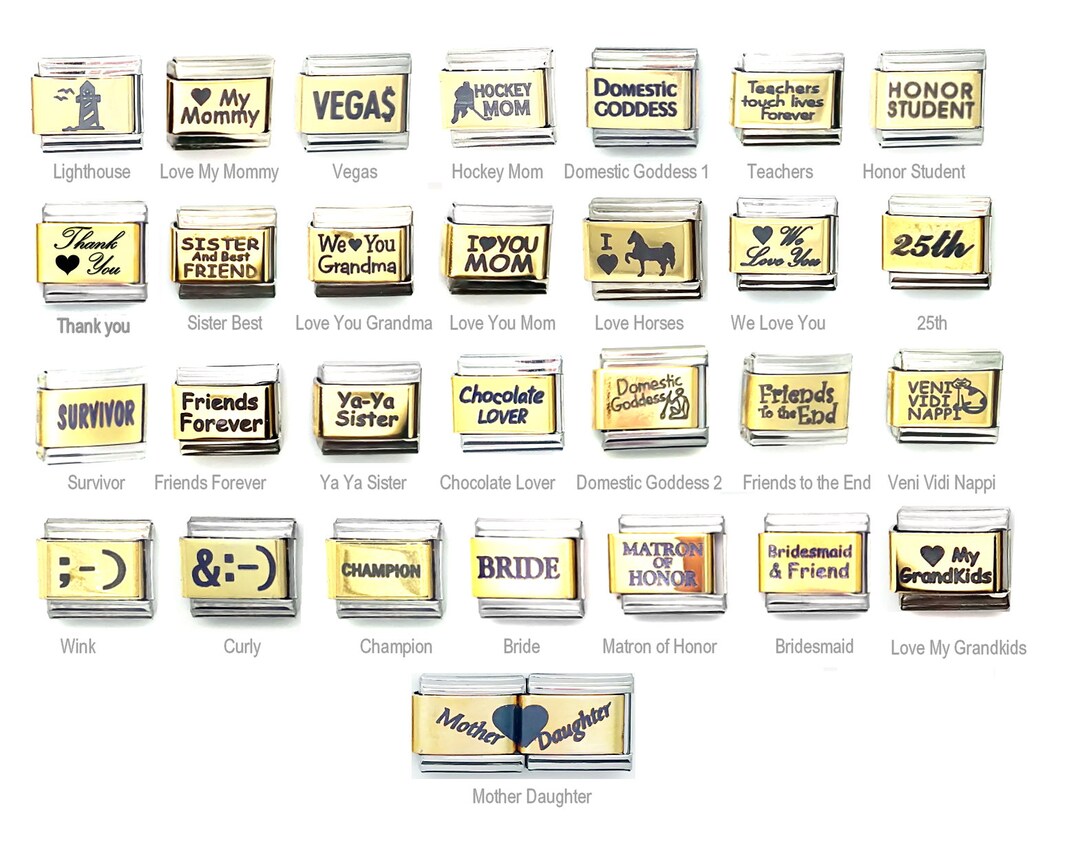 Gold Laser Italian Charms 9mm Classic Size. Huge Selection Limited to ...