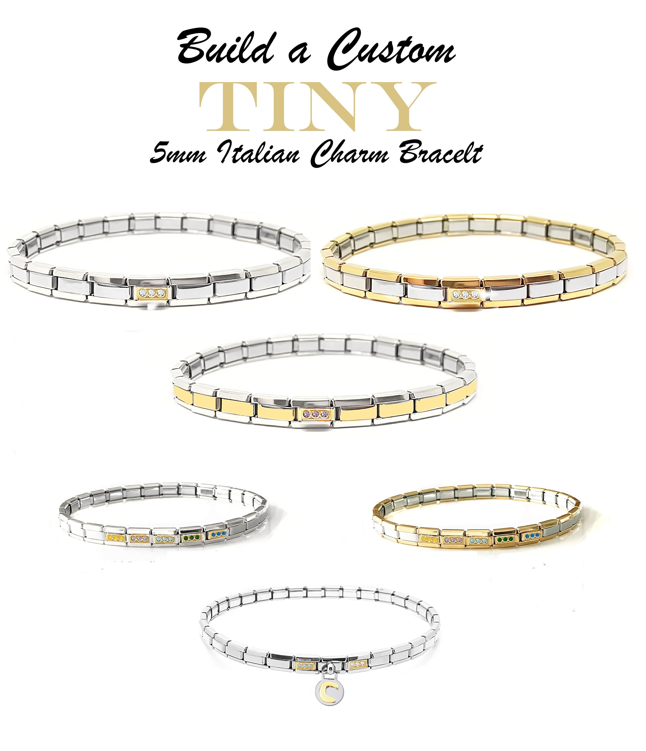 Build a Custom 5mm TINY Sized Italian Charm Bracelet With Birthstone ...