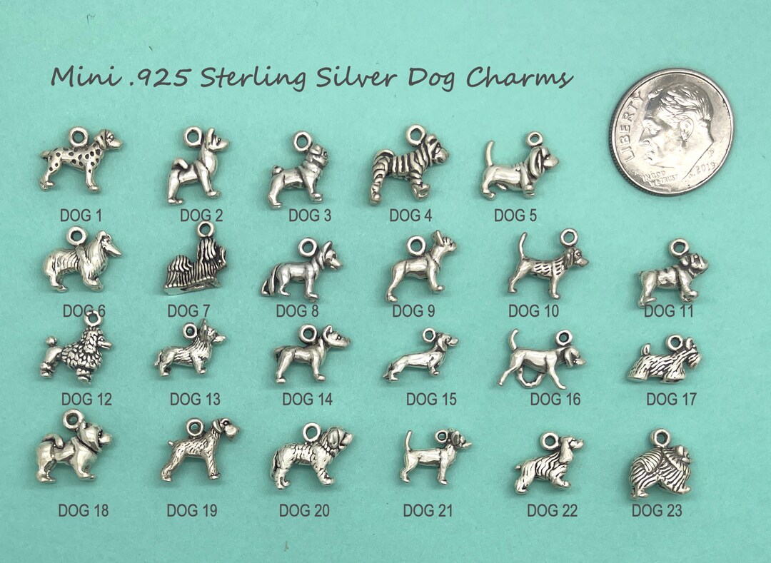 Tiny Mini .925 Sterling Silver Dog Breed Charms for Charm Bracelet or ...