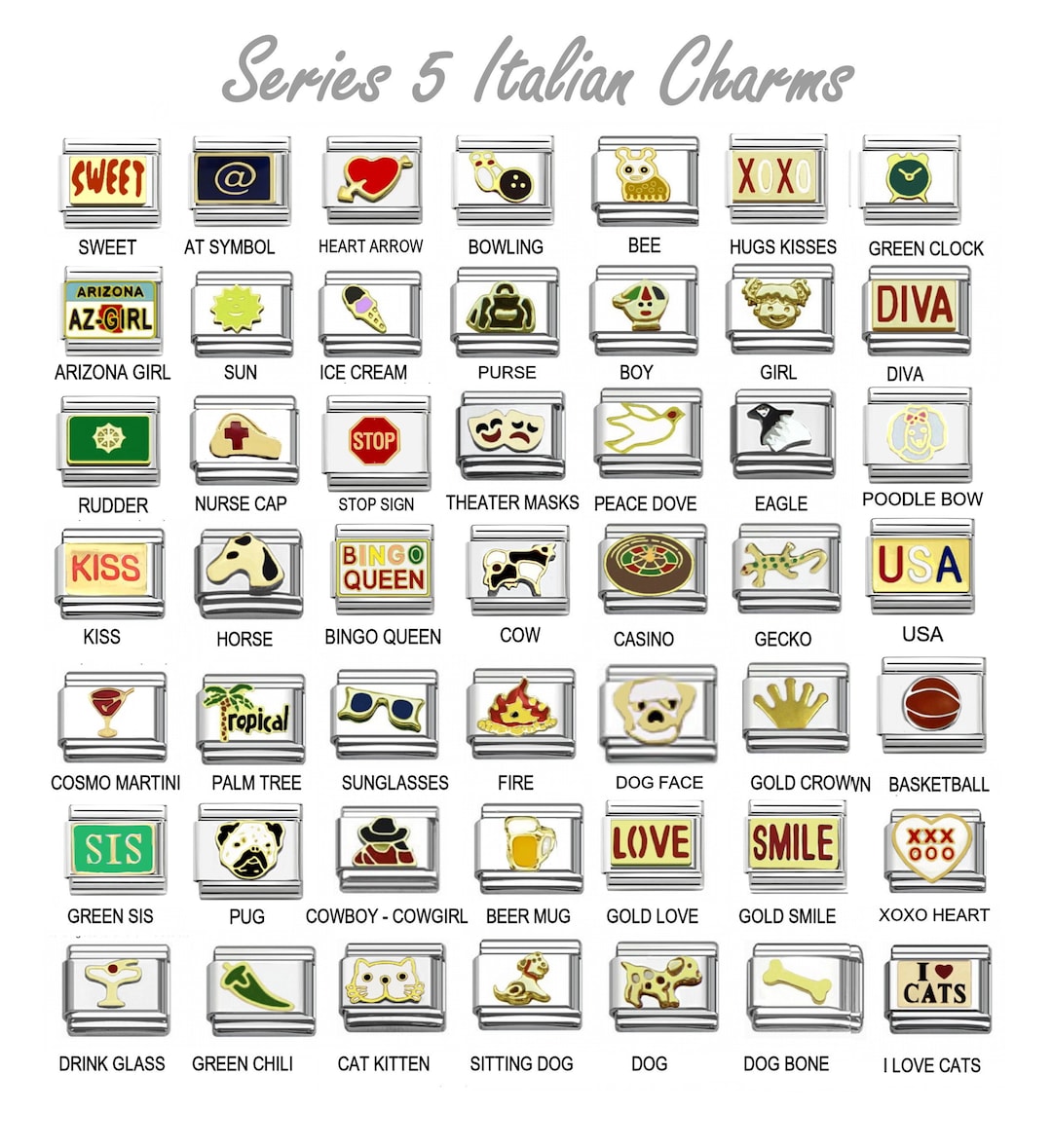 Italian Charms Classic 9mm Size Enamel Gold and Stainless Charm Links ...