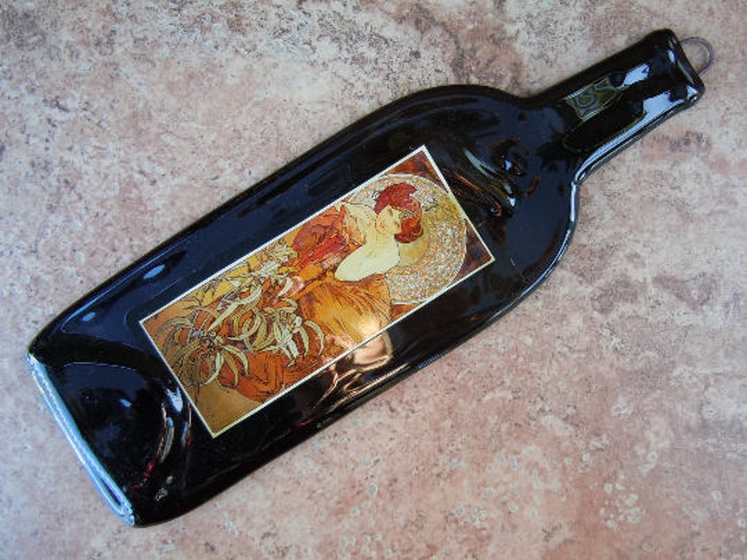 FREE SHIPPING Alphonse Mucha Art Edition Red Wine Slumped Flat Bottle ...