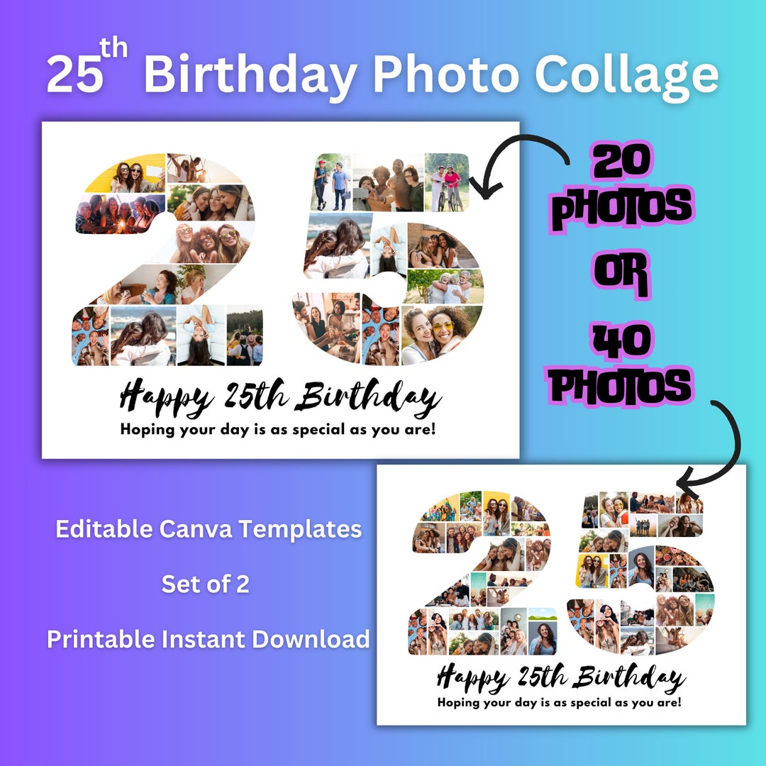 25th Birthday Photo Collage Perfect Personalised Gift to Celebrate a ...