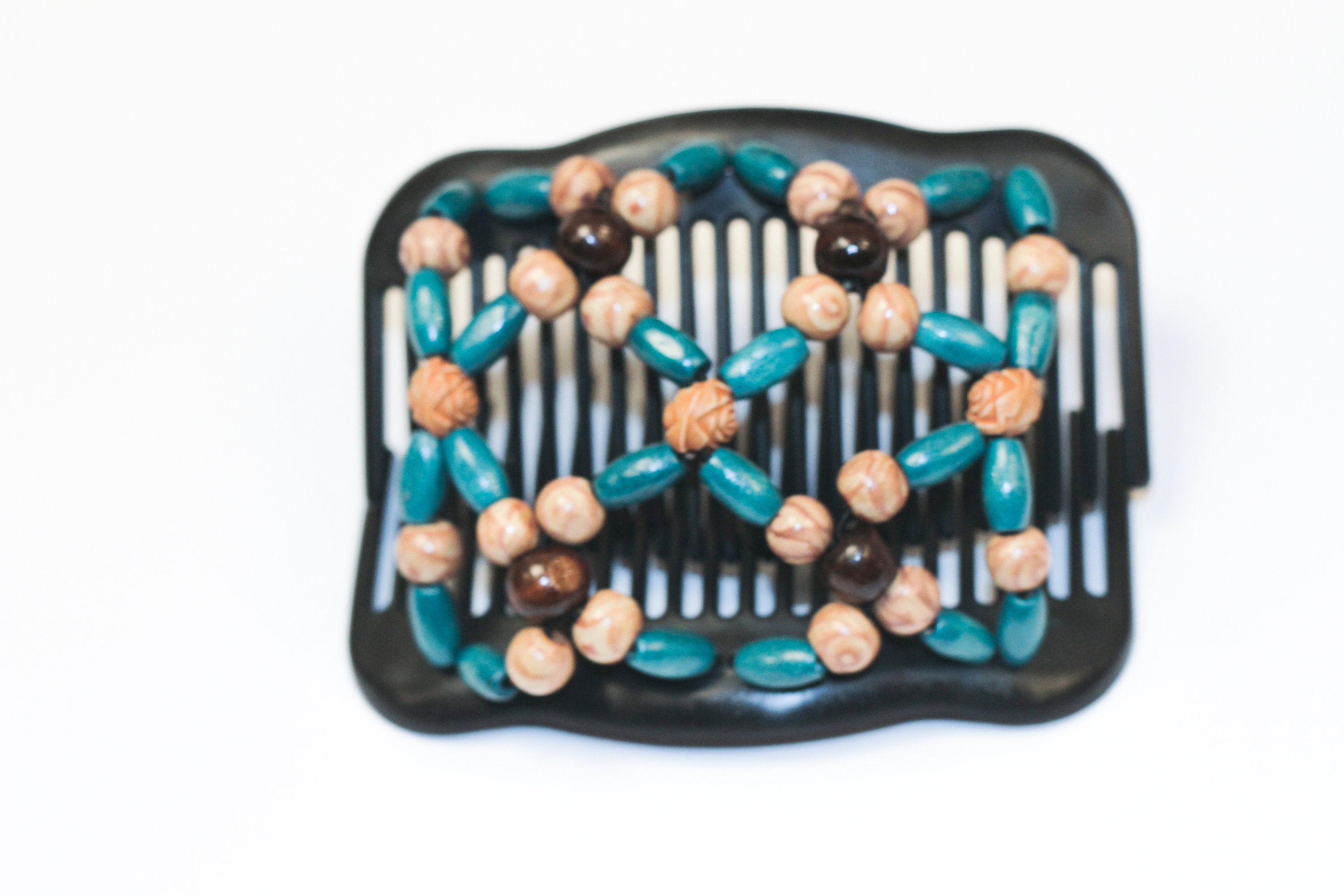 ComfortComb beaded double hair comb blue and golden brown interlocking ...