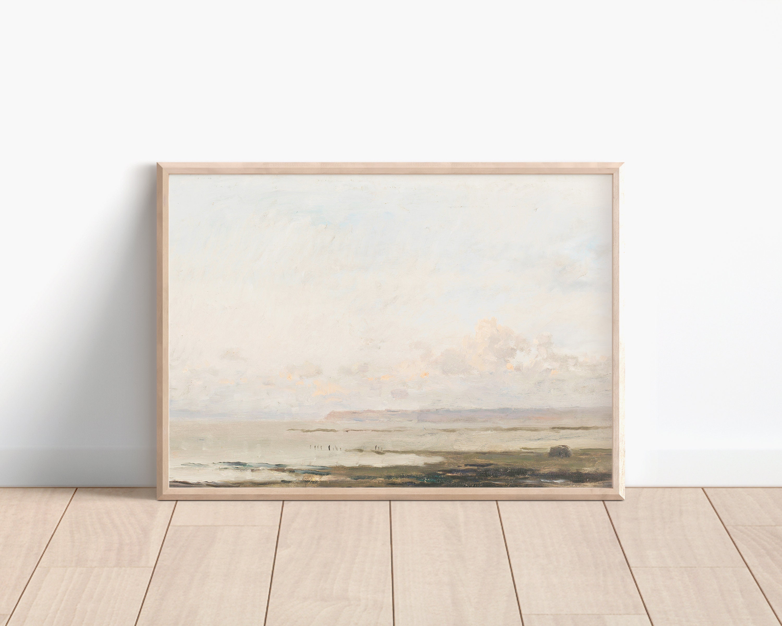 Hazy Shore Beach Print Oil Painting Seascape Digital - Etsy