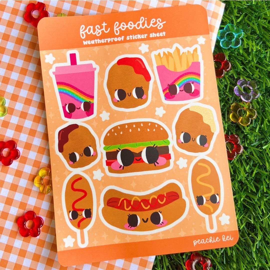 Fast Food Kawaii Stickers, Food Art Cute Sticker Sheets - Etsy