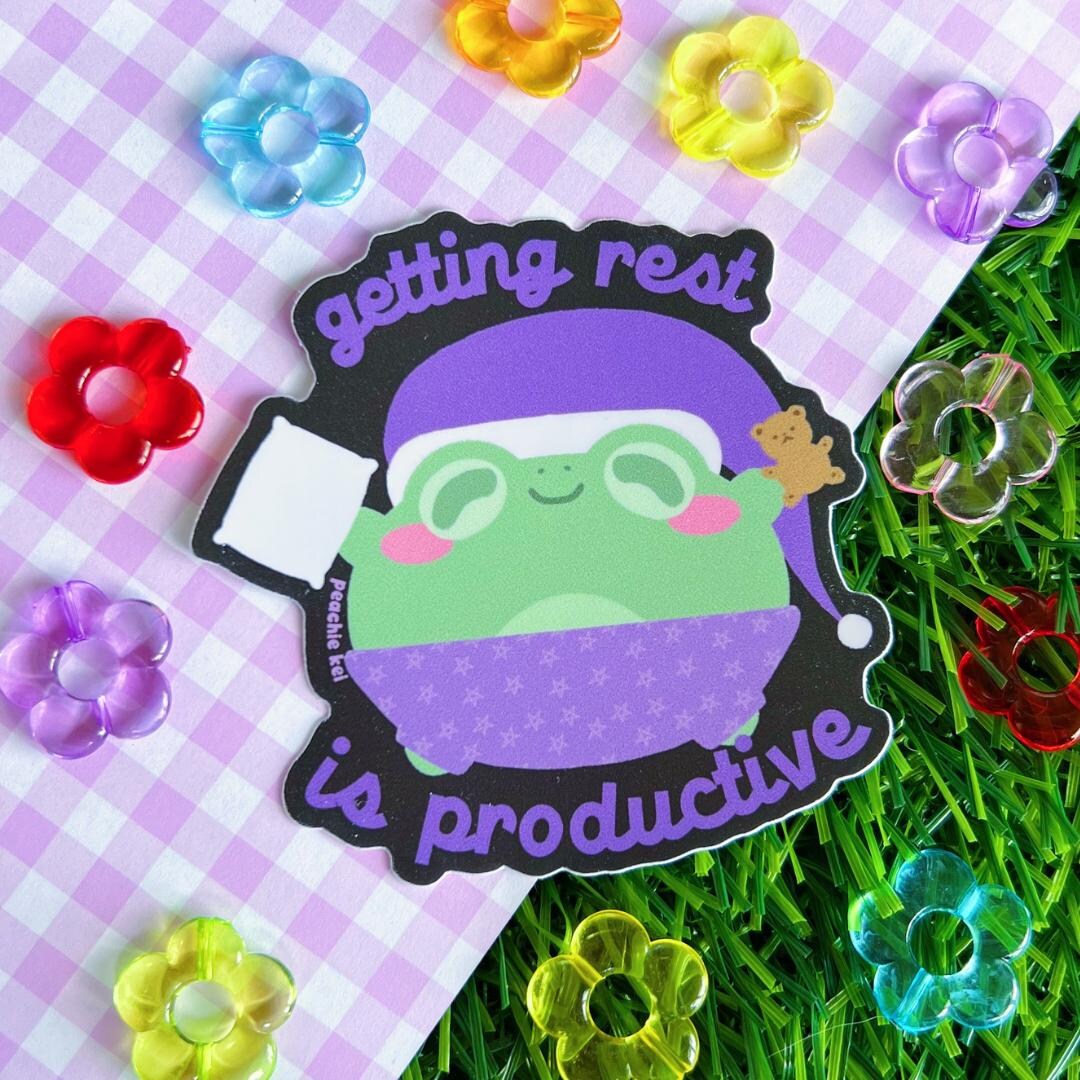 Rest is Productive Sleepy Frog Sticker - Etsy
