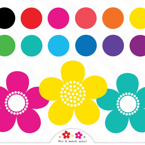 Rainbow Flowers Clipart Set Flower Clip Art Floral Rainbow - Etsy