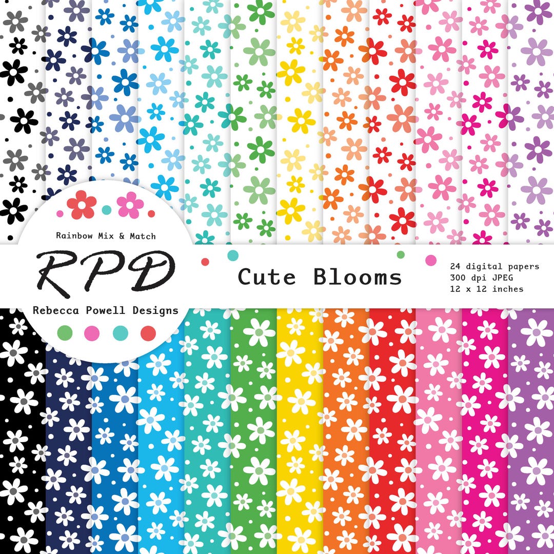 Floral Confetti Digital Paper Pack: Rainbow Seamless Patterns (instant ...