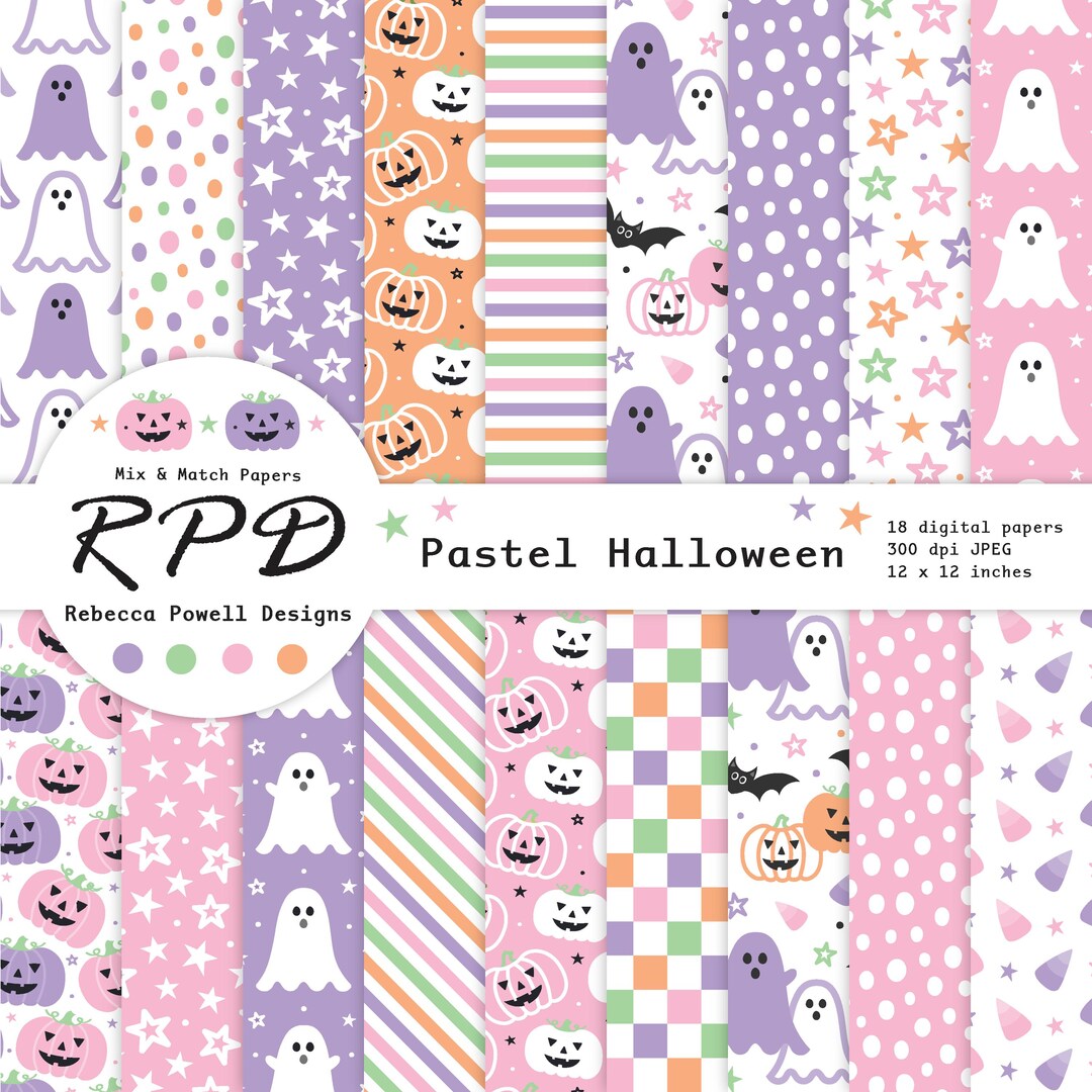 Pastel Halloween Digital Paper Pack: Seamless Scrapbook Patterns ...