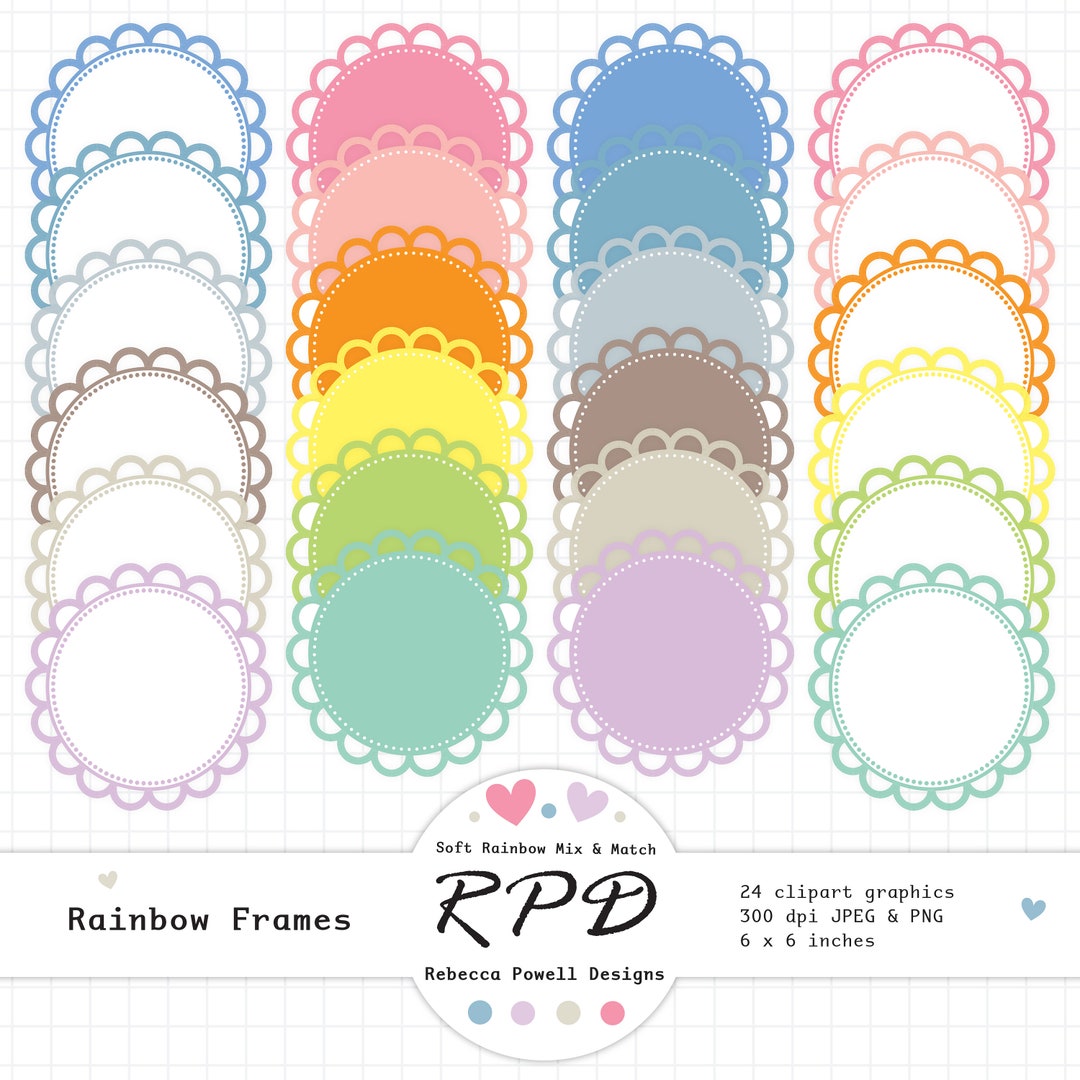 Vintage Style Digital Clip Art Frames, Pastel Rainbow Colours ...