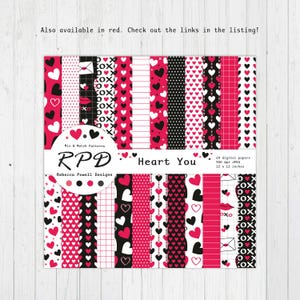 Cute Pink Love Hearts Seamless Patterns Digital Paper Pack, Printable ...