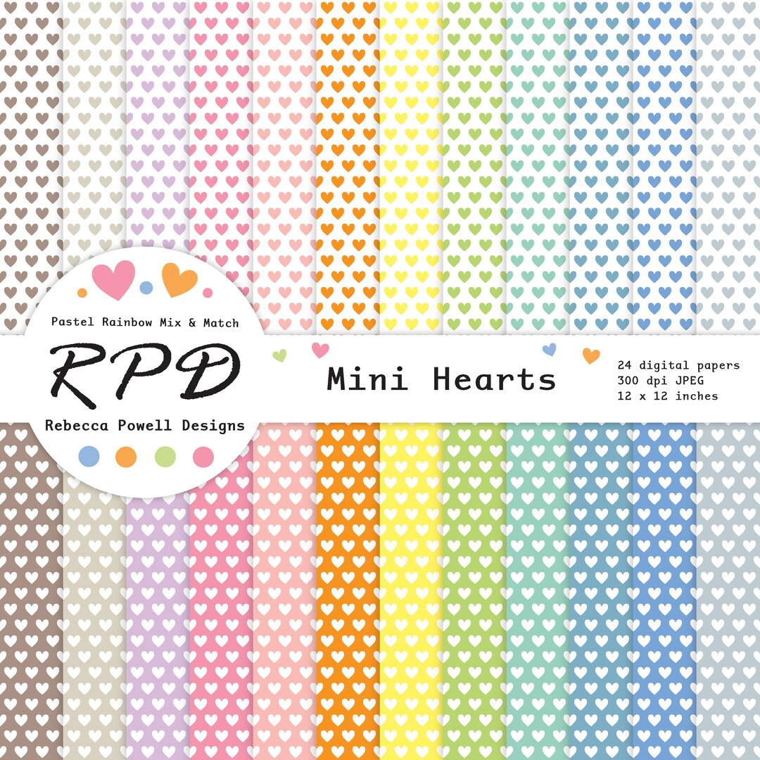 Pastel Rainbow Mini Hearts Digital Paper Pack: Seamless Scrapbook ...