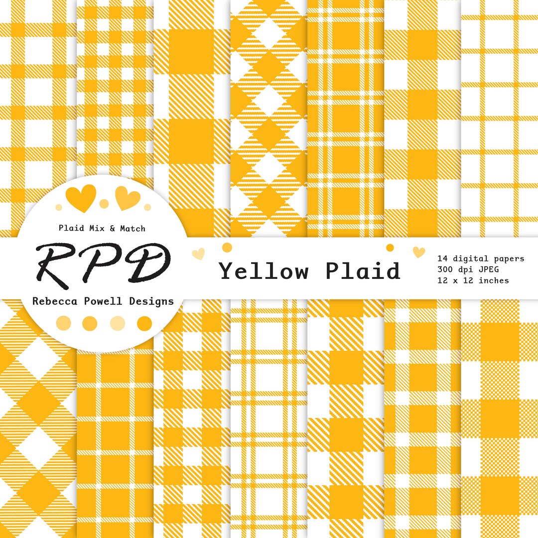 SALE Yellow & White Seamless Buffalo Plaid Digital Paper Set ...