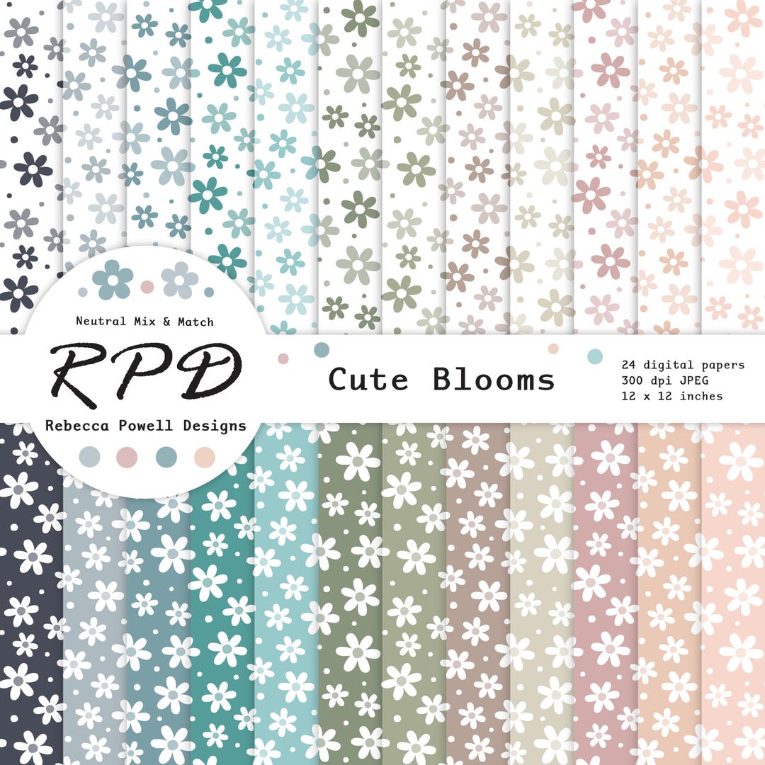 Floral Confetti Digital Paper Pack: Neutral Scrapbook Patterns (12x12 ...