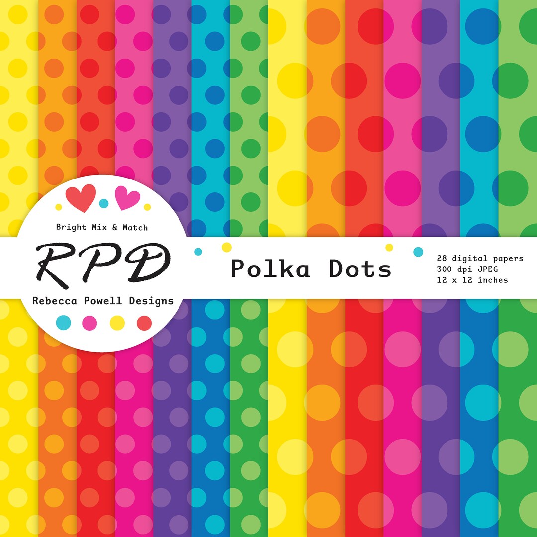 SALE Large Polka Dots Digital Paper Set, Seamless Pattern, Bright ...