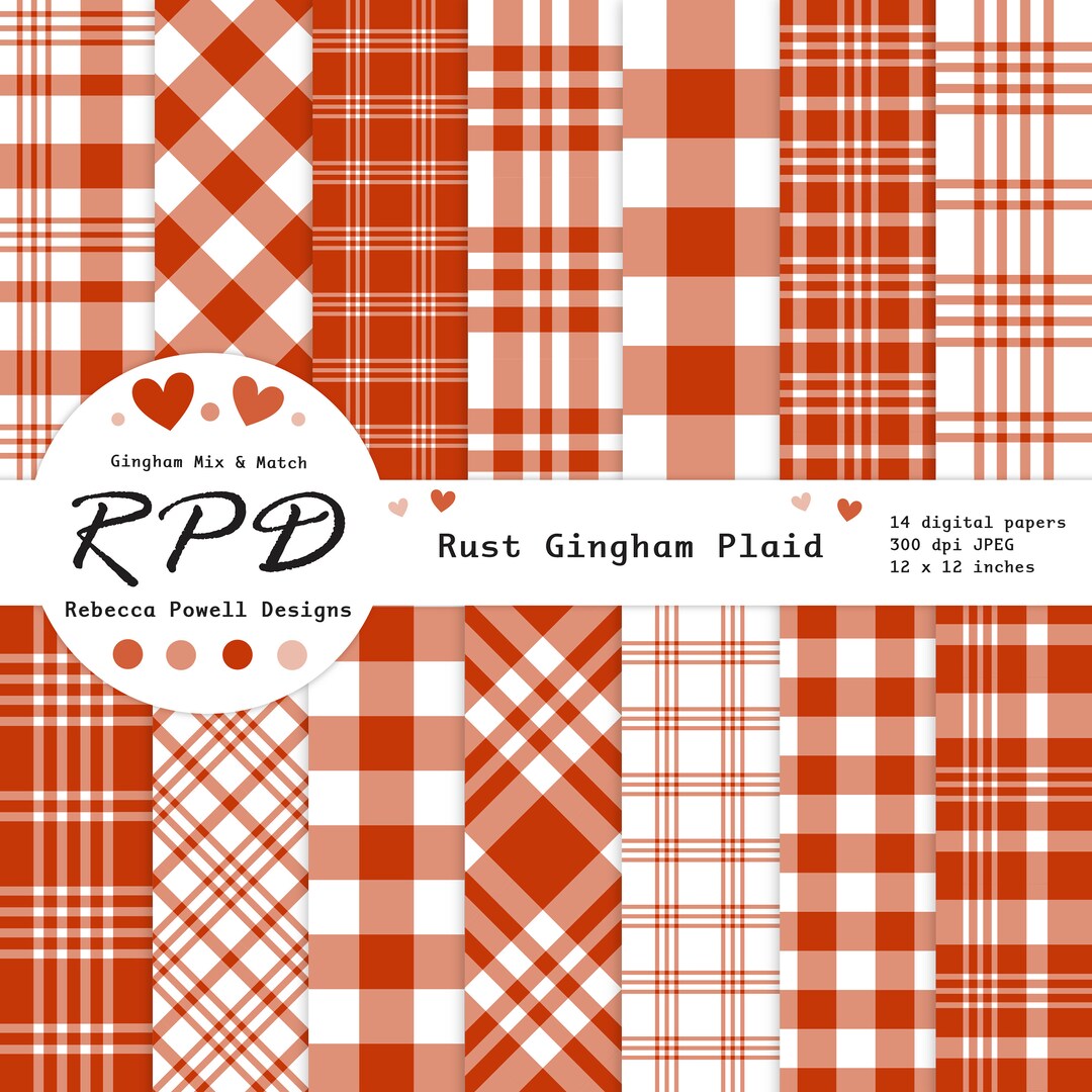SALE Orange Red Gingham Plaid Digital Paper, Seamless, White, Log Cabin ...
