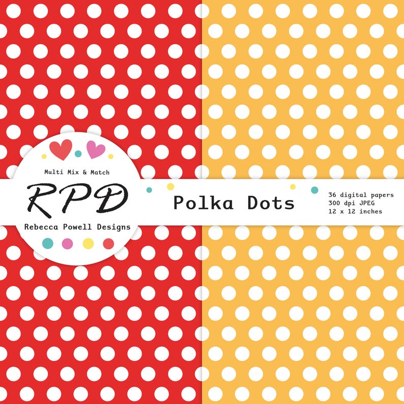 Polka Dots Seamless Digital Paper, Rainbow Colours & White, Scrapbook ...
