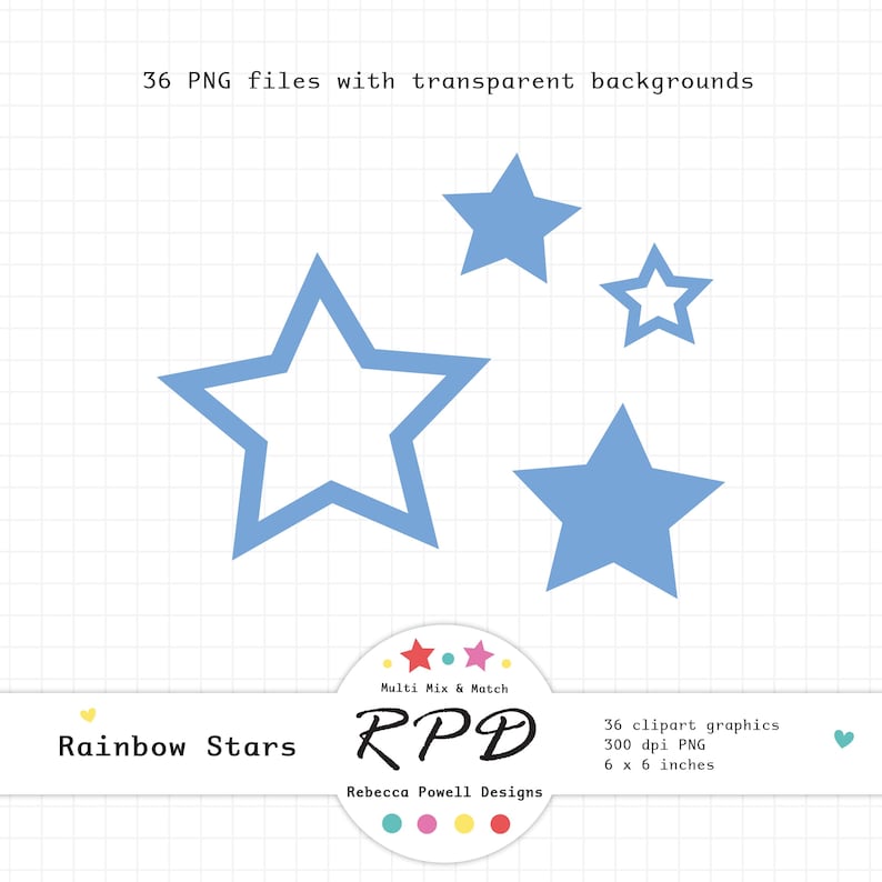 Rainbow Stars Digital Clip Art Set: Scrapbooking Graphics (PNG) - Etsy