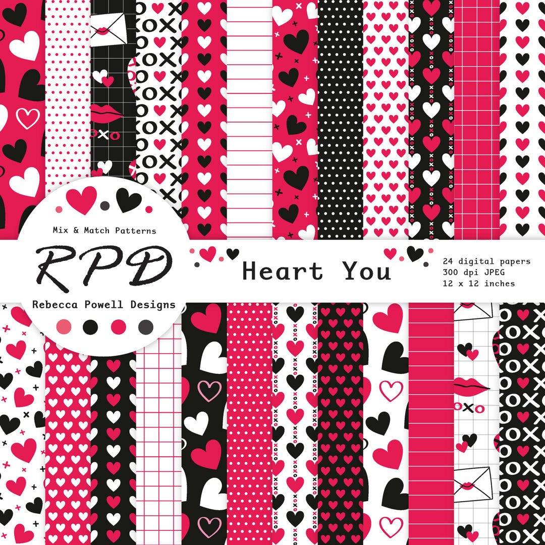Red Hearts Digital Papers: Seamless Mixed Patterns Pack (instant ...